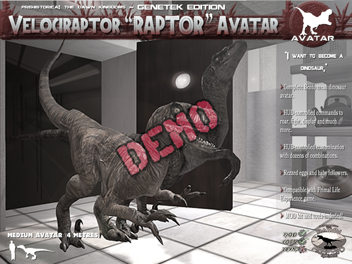 Second Life Marketplace - {DEMO} Raptor [GENETIC EDITION] BENTO MESH ...